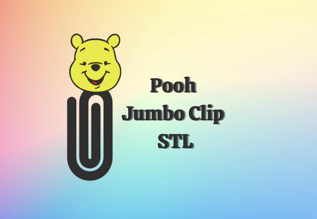 Pooh Jumbo Paper Clip STL File ONLY - Etsy