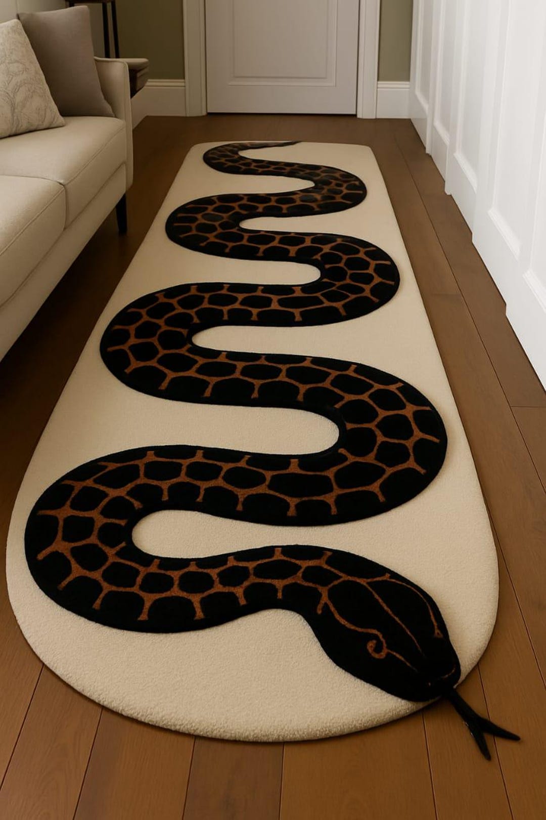 Luxury Snake Pattern Runner Carpet, Premium Wool Cut Pile Hallway Rug ...
