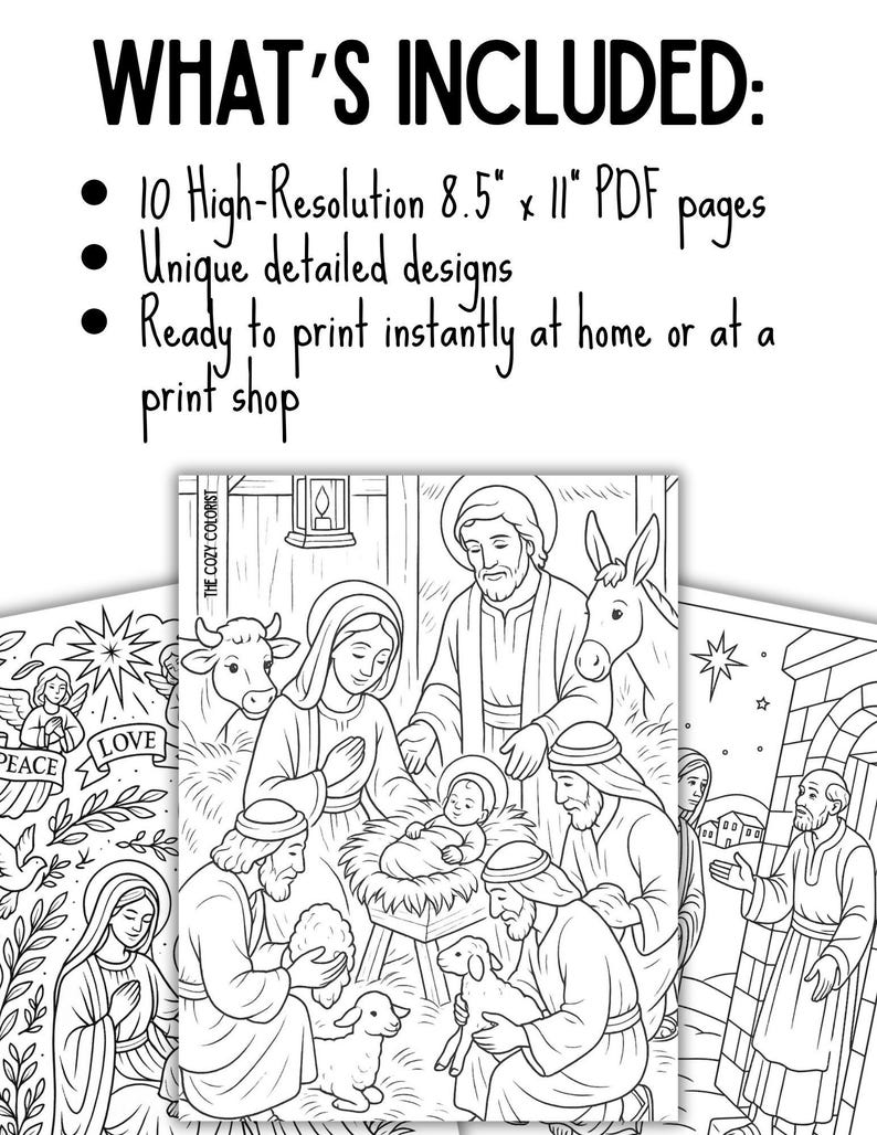 Biblical Christmas Coloring Pages | 10 Printable Nativity Coloring ...
