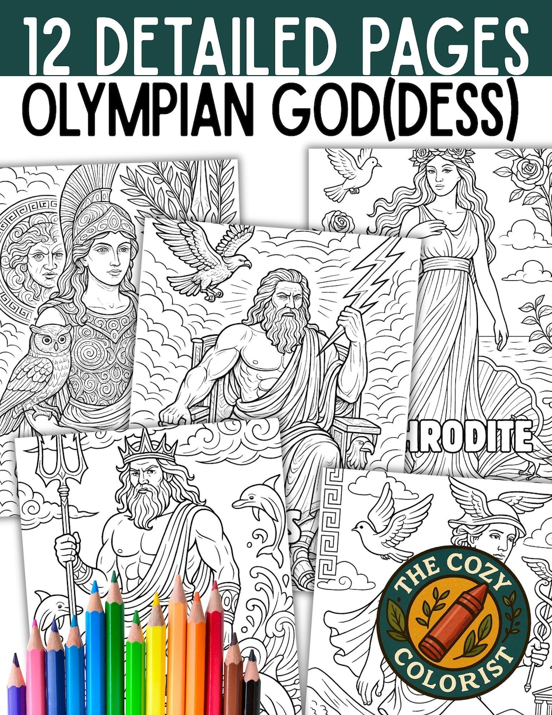 Greek Gods Coloring Pages: Olympian Mythology Art (PDF Downloadable ...