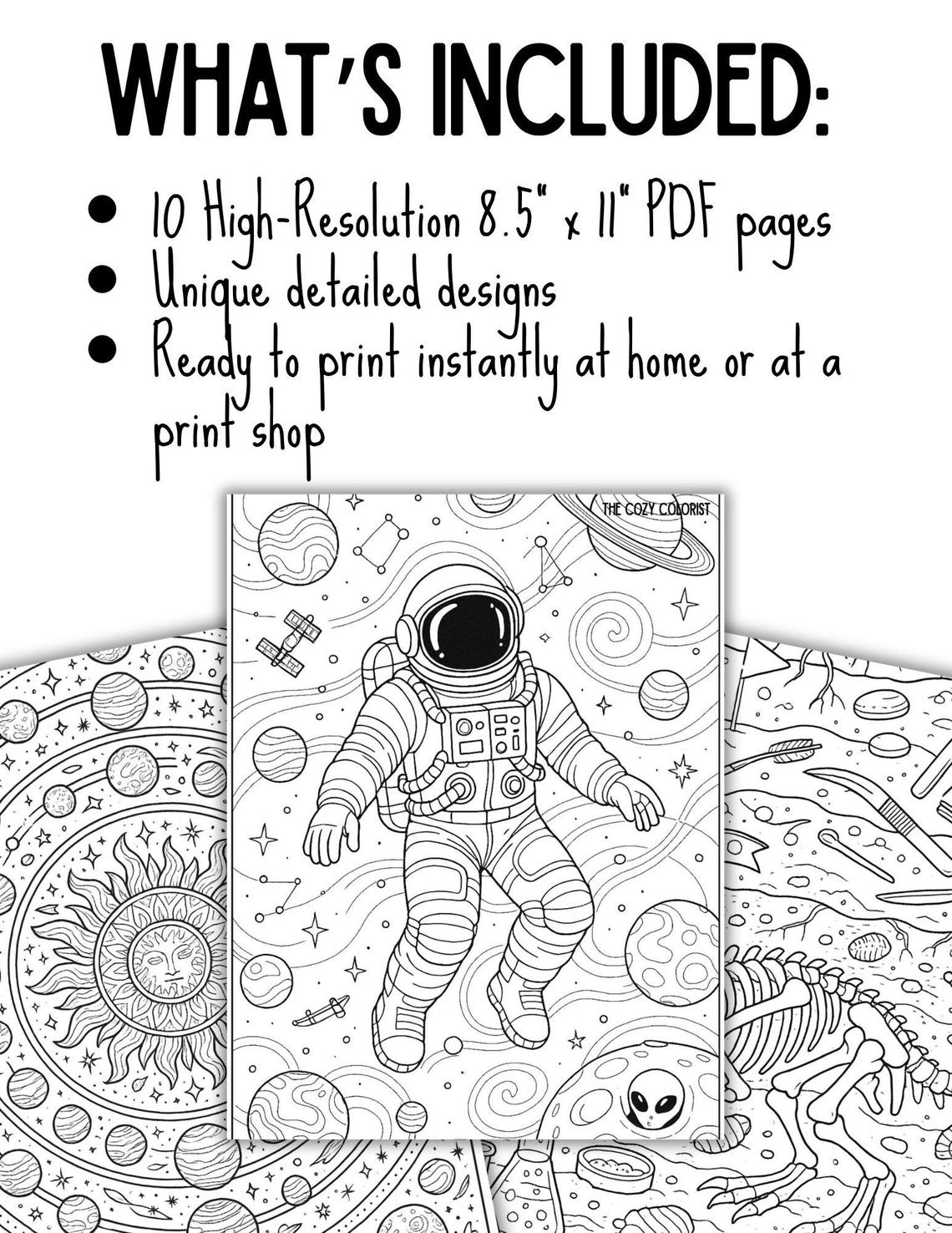 Science Adult Coloring Pages: Astronomy, Chemistry, Fossils (printable ...