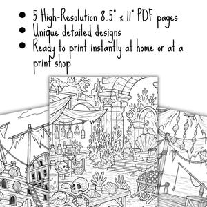 5 Magical Dystopian Beach Coloring Pages – Printable Ocean Fantasy Set ...