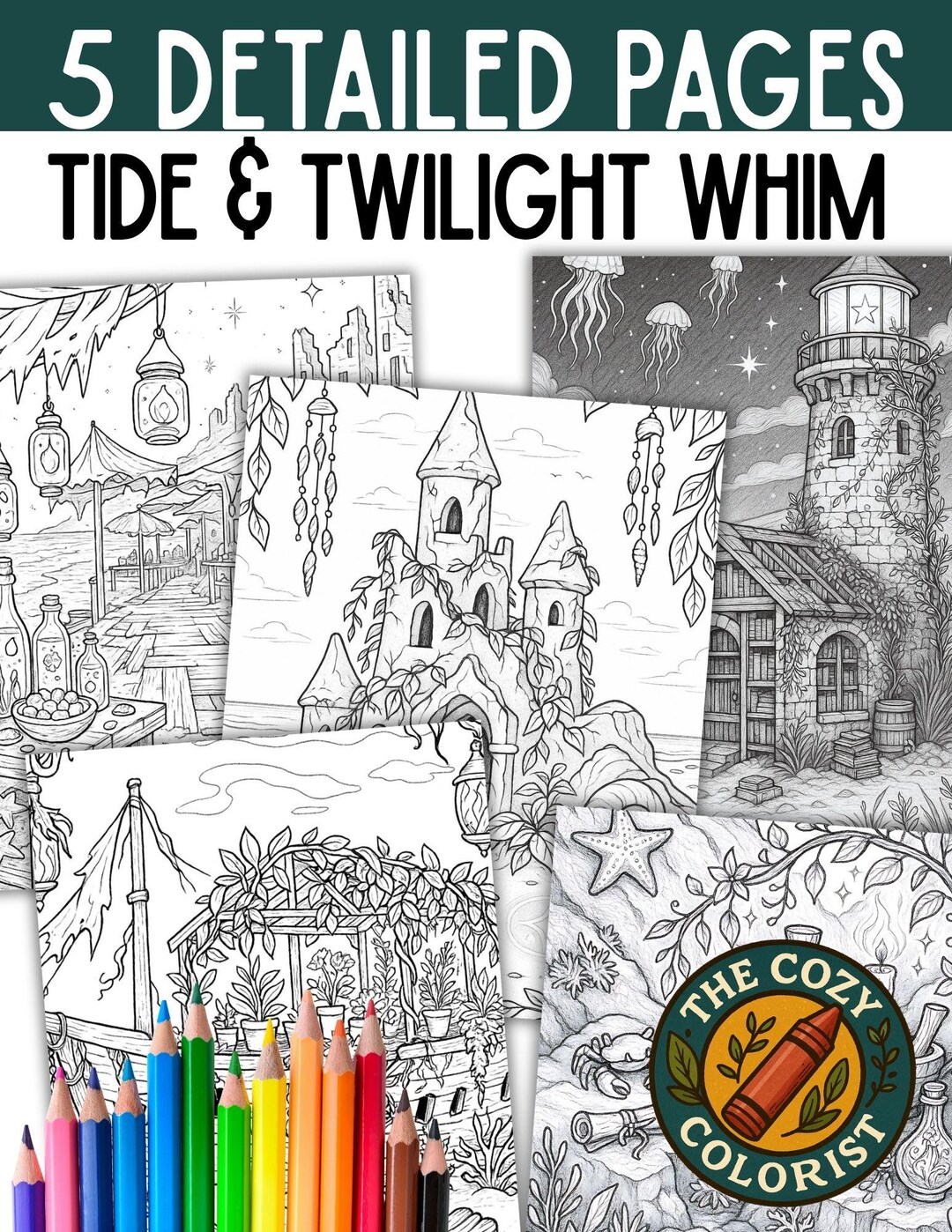 Dystopian Beach Coloring Pages: Fantasy Coastal Line Art (PDF Download ...