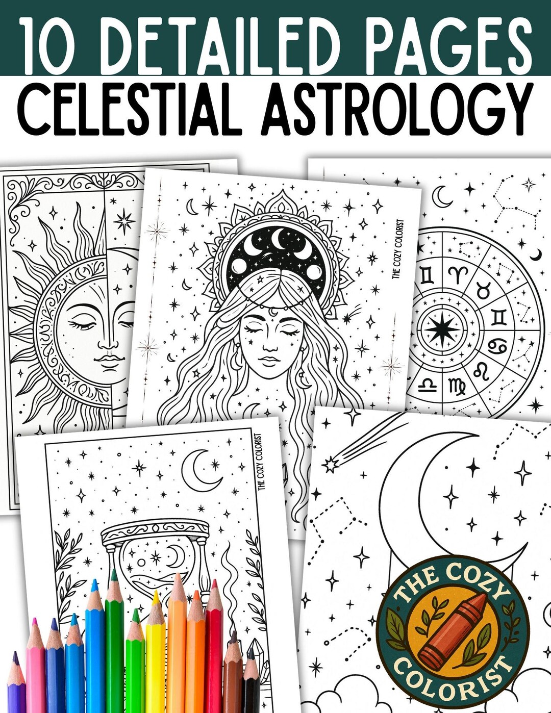 10 Celestial Astrology Coloring Pages | 10 Mystical Printable Coloring ...