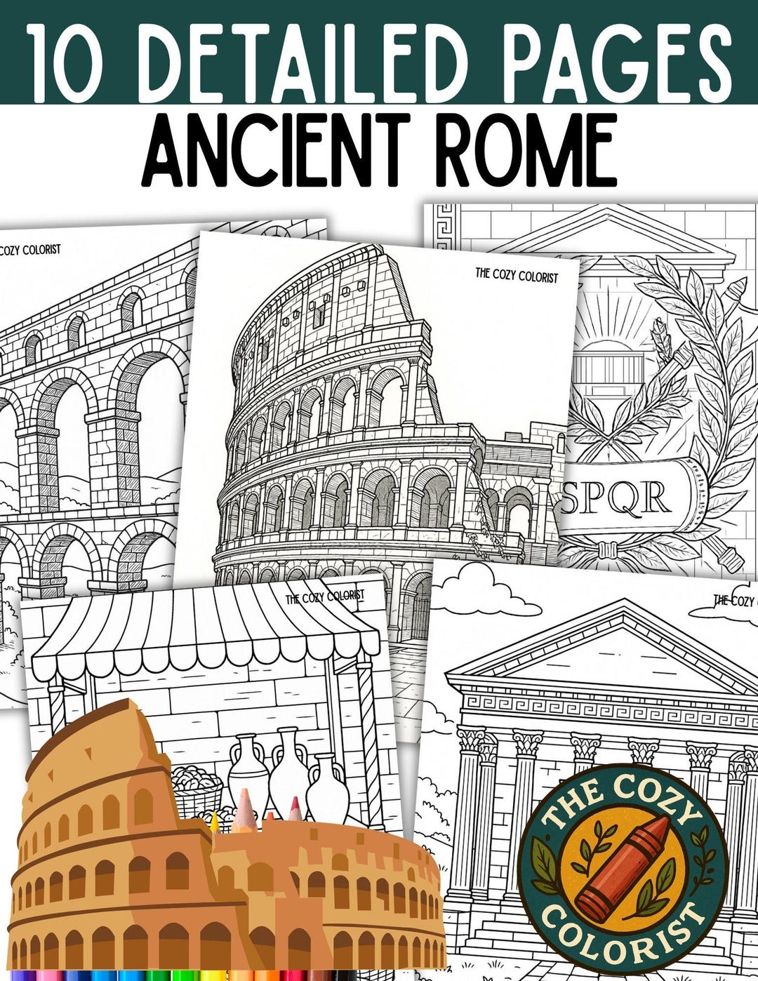 Ancient Rome Coloring Pages: Colosseum, Temples, Ships (digital ...