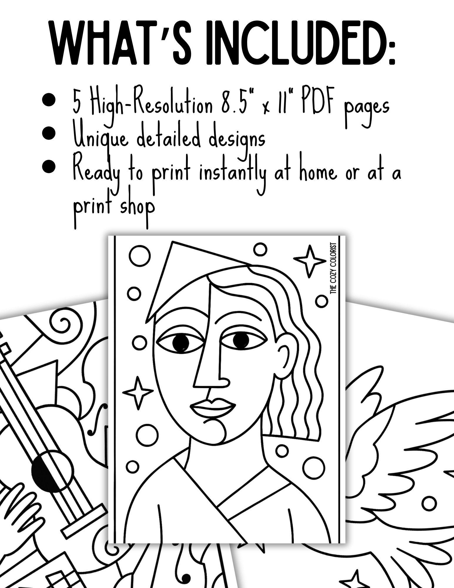 Picasso-inspired Coloring Pages – 5-page Printable Set | Abstract Art ...