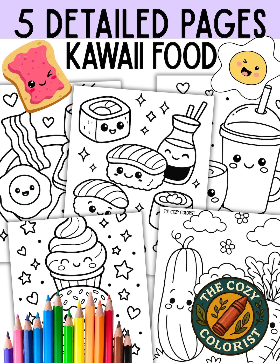 Kawaii Food Coloring Pages – 5 Printable Sheets | Cute Food With Faces ...