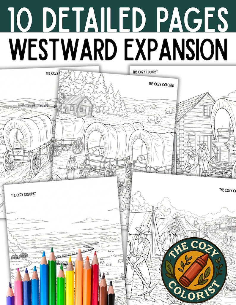 Westward Expansion Coloring Pages: Historical Line Art Printables for ...