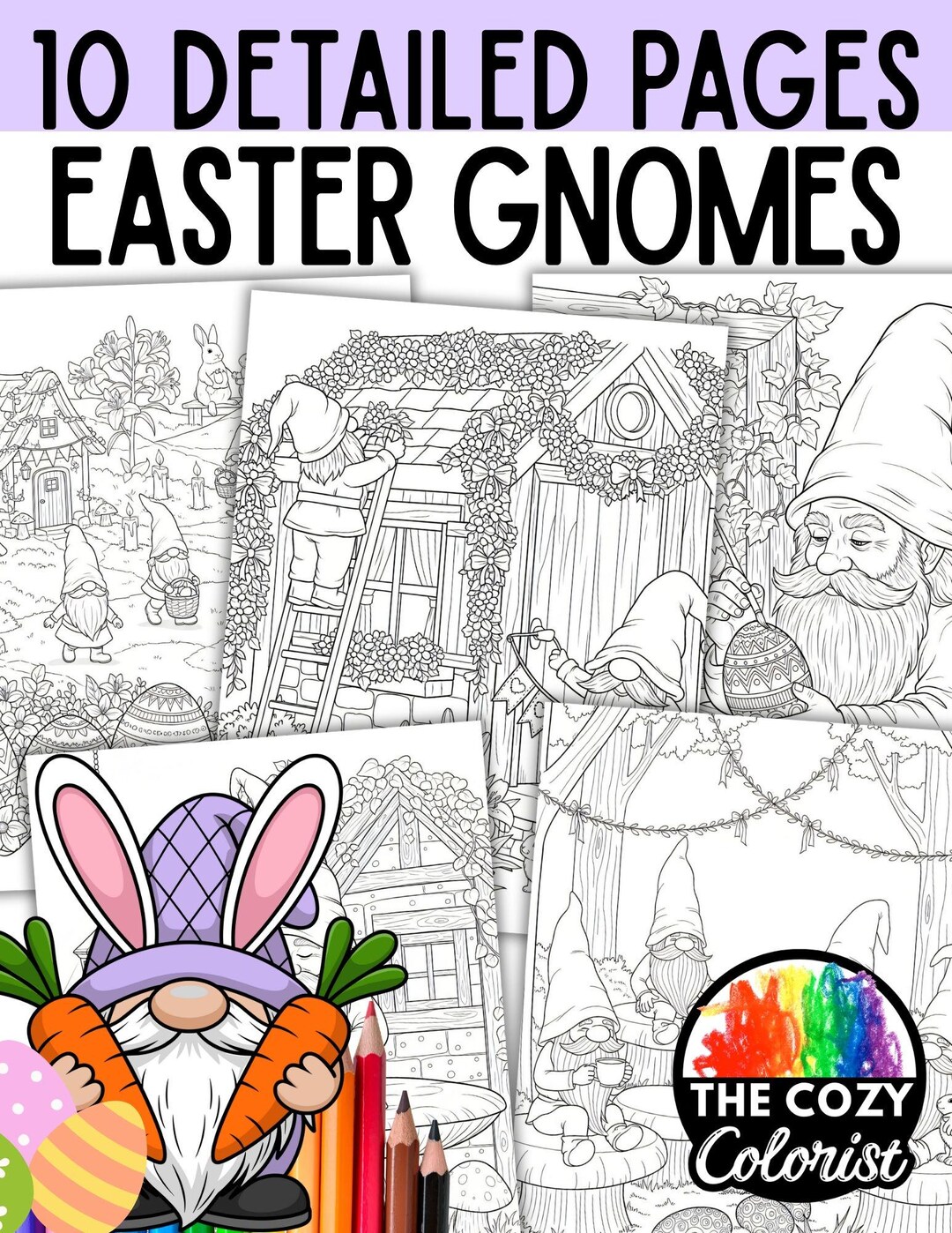 10 Easter Gnome Coloring Pages | Cozy Cottagecore Gnomes Coloring Book ...