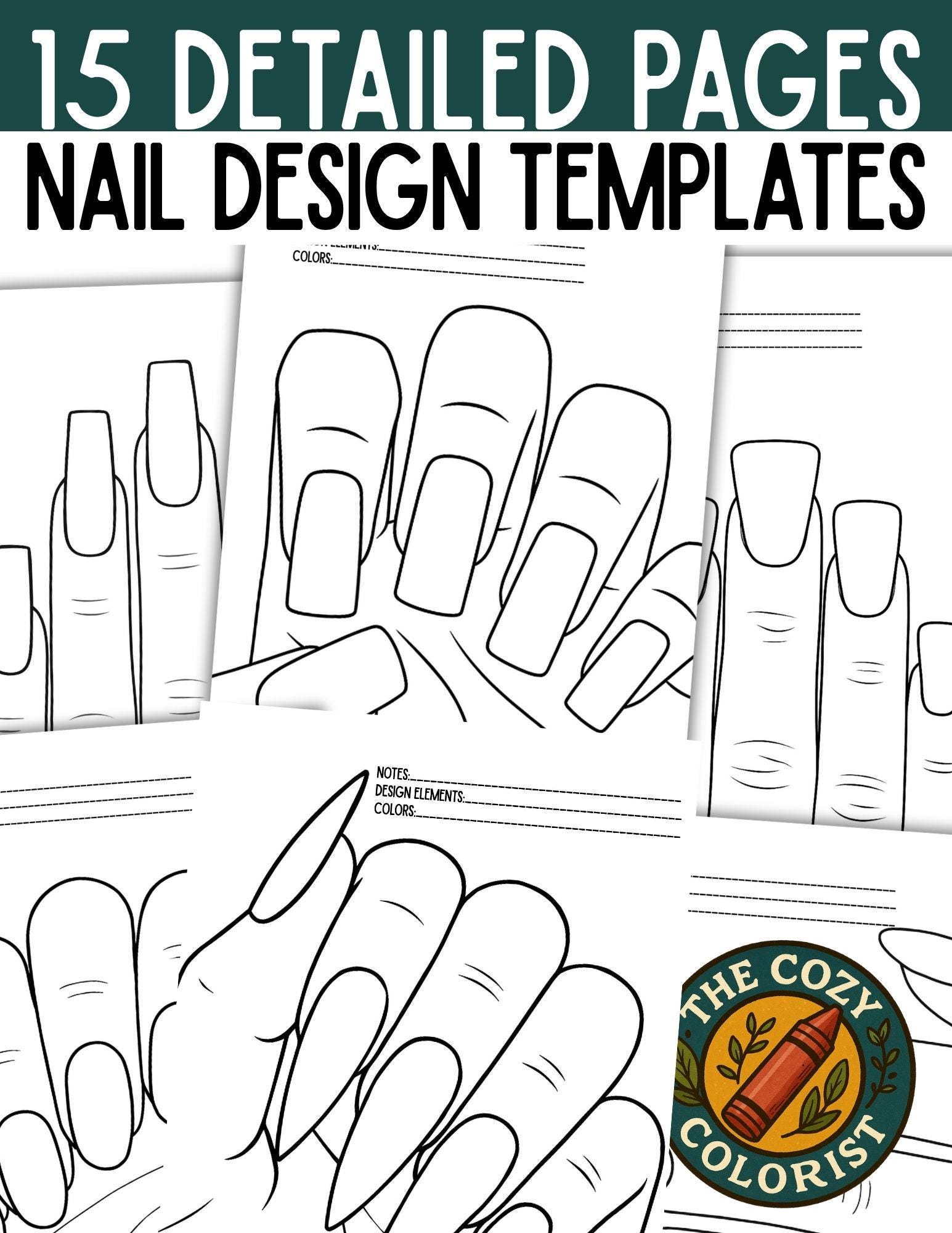 PRINTED 15 Nail Art Practice Templates: Stiletto, Almond, Square + More ...