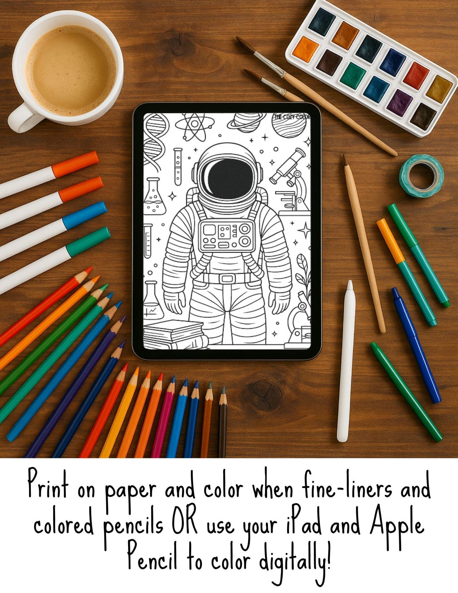 Science Adult Coloring Pages: Astronomy, Chemistry, Fossils (printable ...