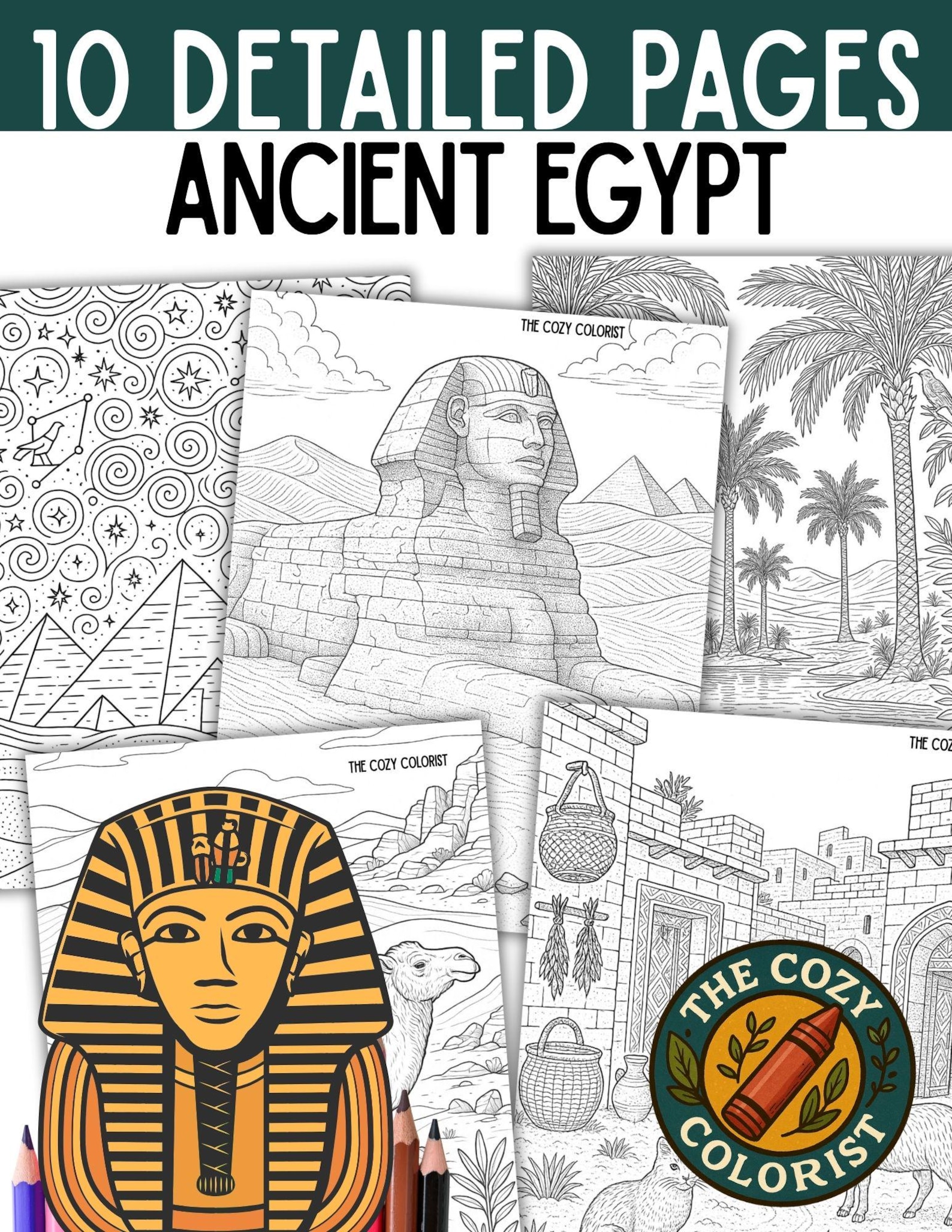 PRINTED 10 Ancient Egypt Coloring Pages: Detailed Egyptian Landscapes ...