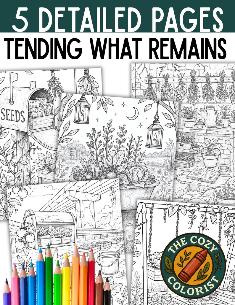 5 Dystopian Garden Coloring Pages: Maximalist Ruins Line Art (PDF ...
