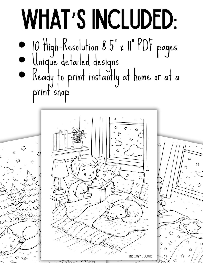 10 Calm & Cozy Coloring Pages for Kids, Mindfulness Coloring Book, SEL ...