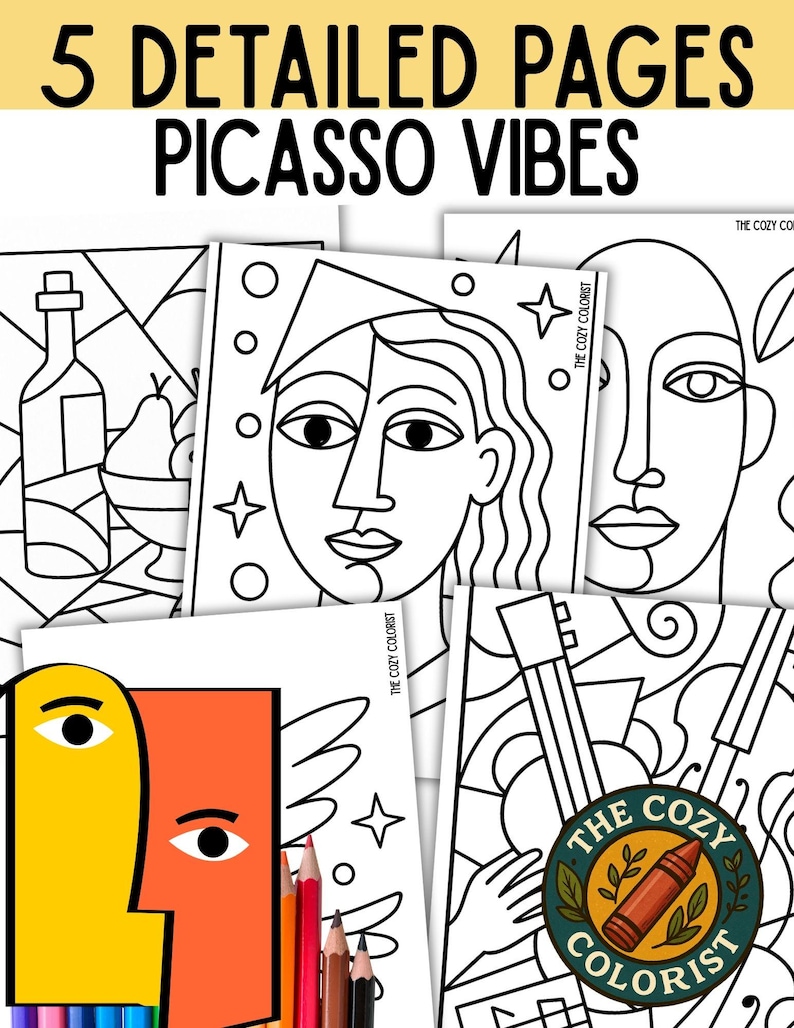 Picasso-inspired Coloring Pages – 5-page Printable Set | Abstract Art ...
