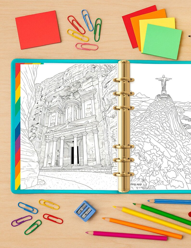 10 Wonders of the World Coloring Pages: Stress Relief Art (PDF ...