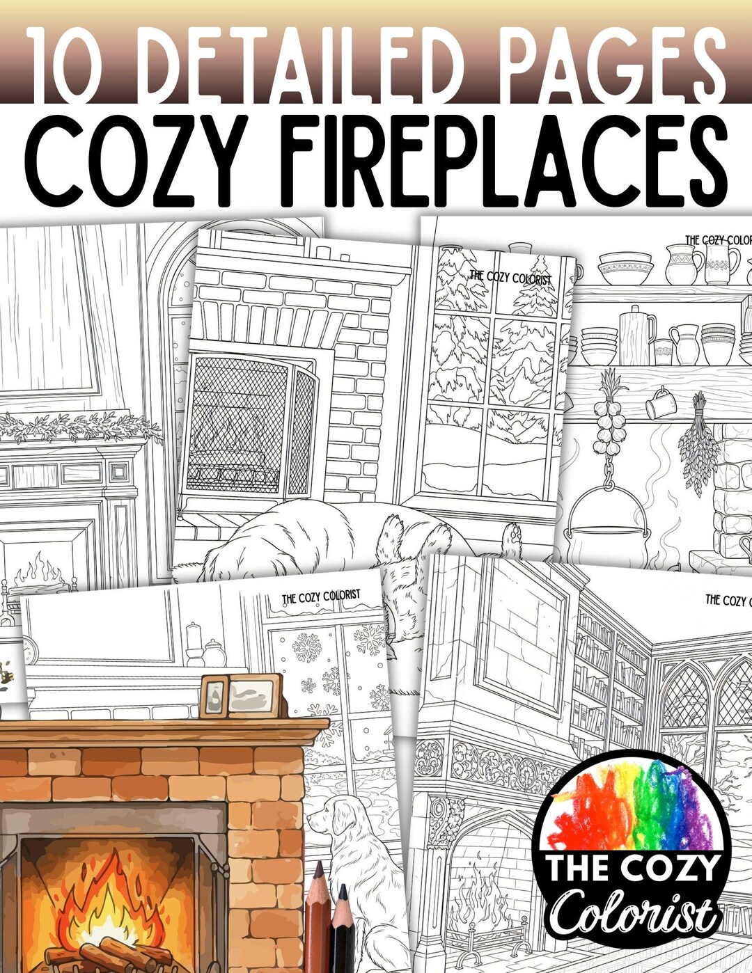 10 Detailed Cozy Fireplace Hearths Coloring Pages, Early Finishers ...