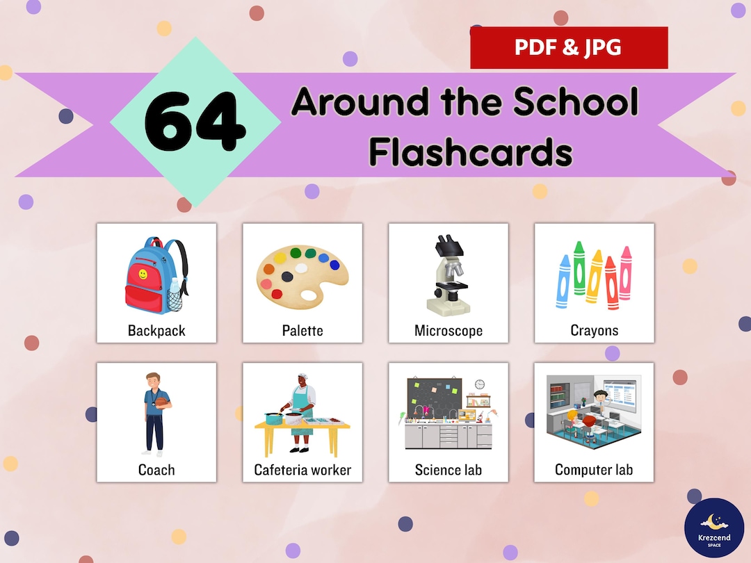 Digital Flashcards - Around the School | 64 Cards List | Digital ...