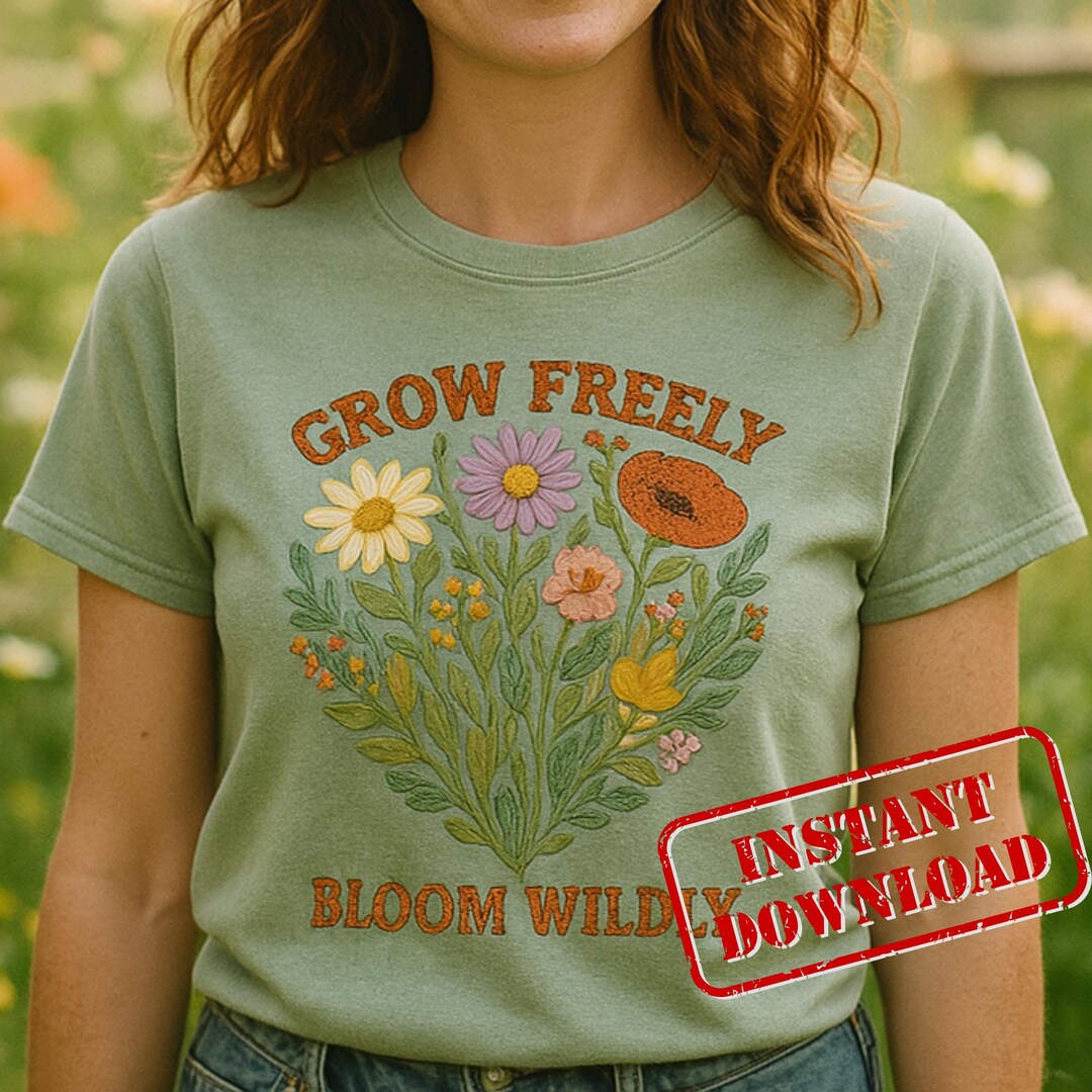 Grow Freely Bloom Wildly PNG, Wildflower Quote Clipart, Retro Floral ...