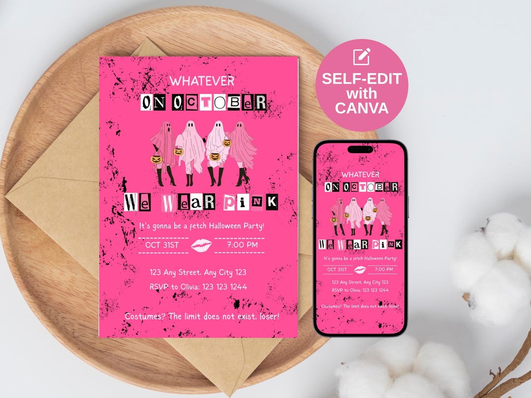 Editable Mean Girls Halloween Party Invitation Canva Template Girls ...