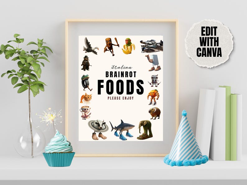 Italian Brainrot Table Signs Template Editable Viral Funny Meme ...