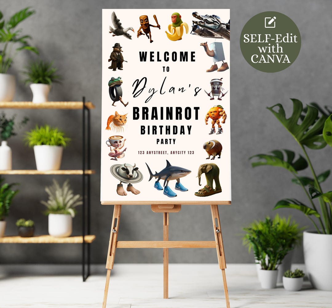 Italian Brainrot Birthday Welcome Sign Template Editable Canva Party ...