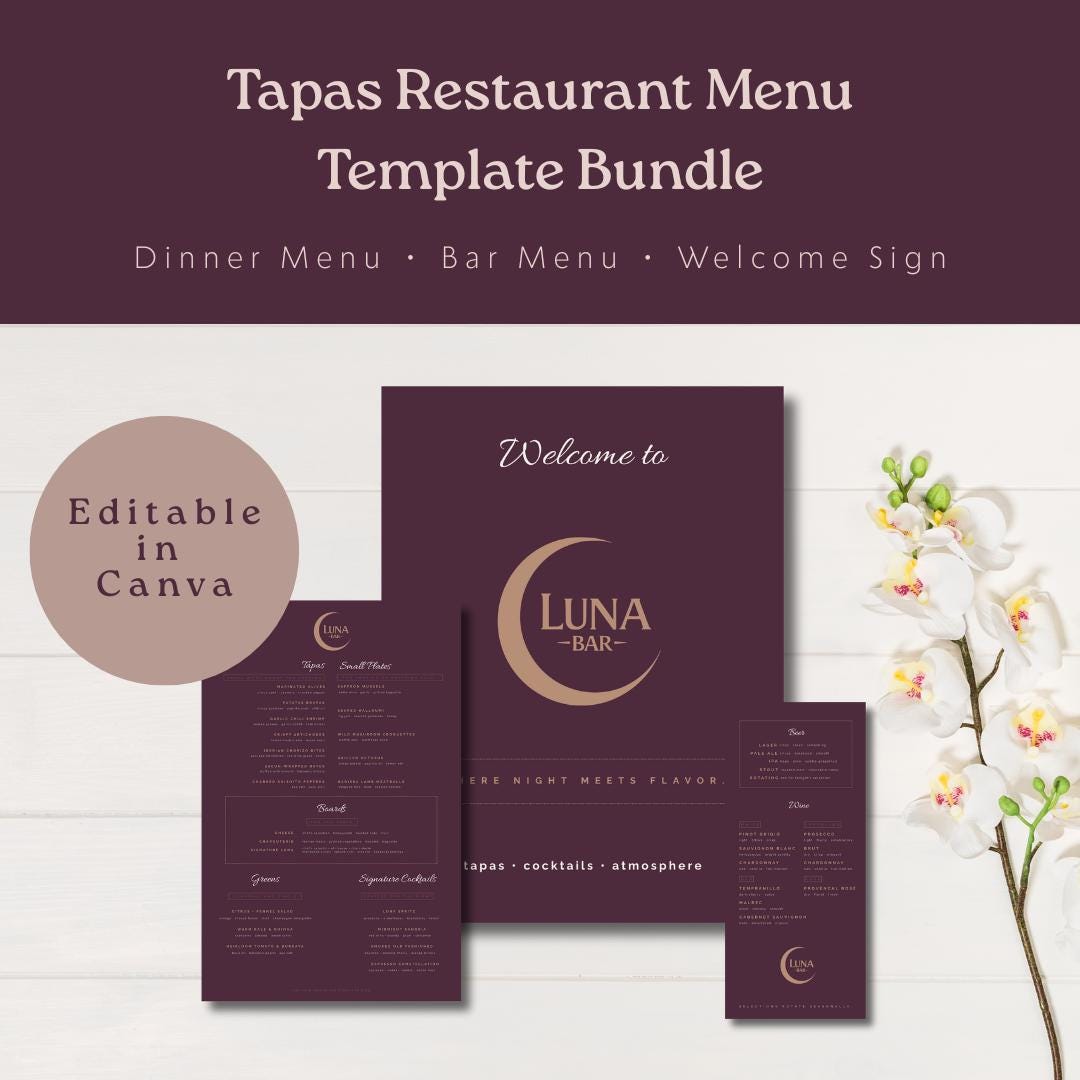 Tapas Bar Menu Canva Template Bundle • Dinner Menu Cocktail Menu • Beer ...