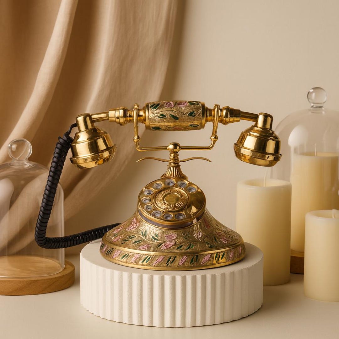 Handcrafted Brass Retro Telephone, Floral Painted Vintage Decor - Etsy