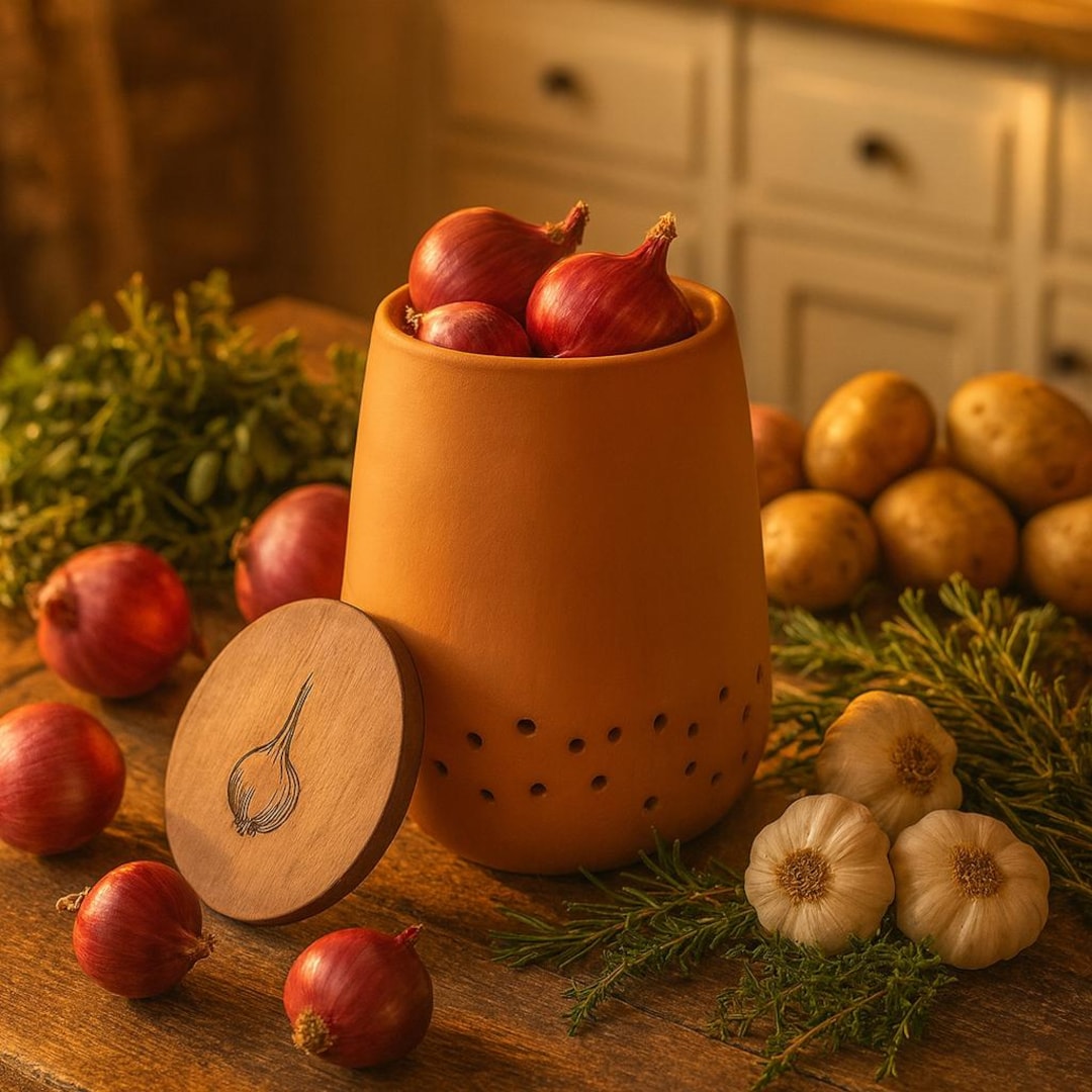 Handmade Terracotta Vegetable Storage Jar – Ventilated Onion Keeper ...