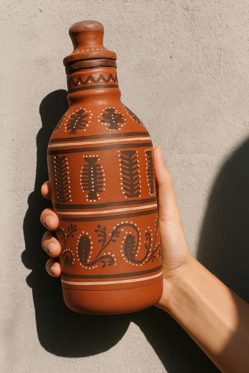 Tera Cotta Hand Painted Hand Craft Water Bottle - Etsy