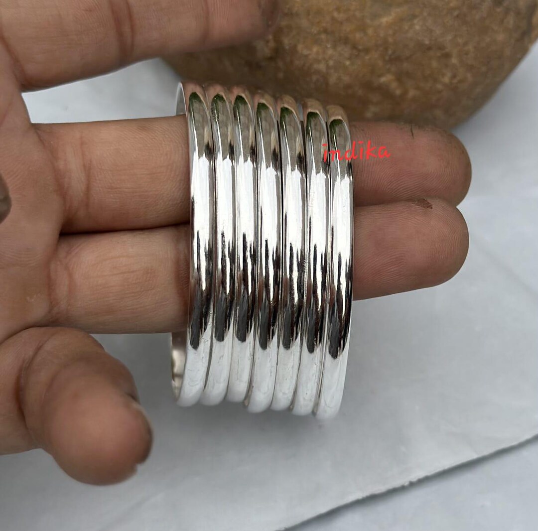 Silver Bangle Set of 7, Chunky Stackable Bracelets, Handmade Sterling ...
