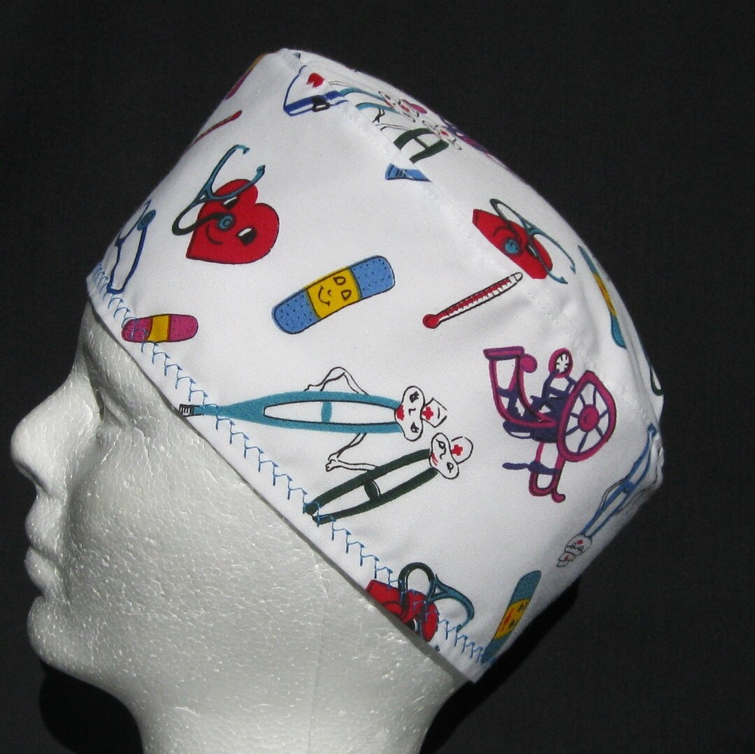 Surgical Scrub Hat or Scrub Cap With Thermometers, Crutches and Band ...