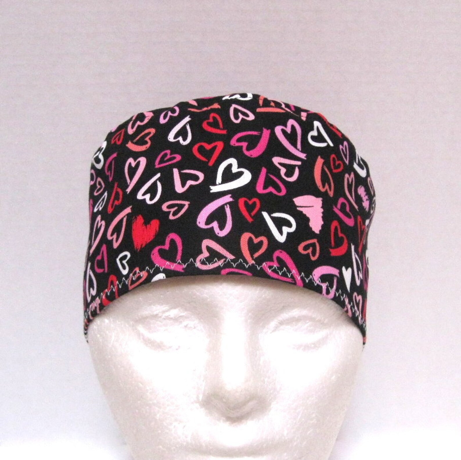 Valentine Mens Scrub Cap or Operating Room Cap Tossed Hearts on Black ...