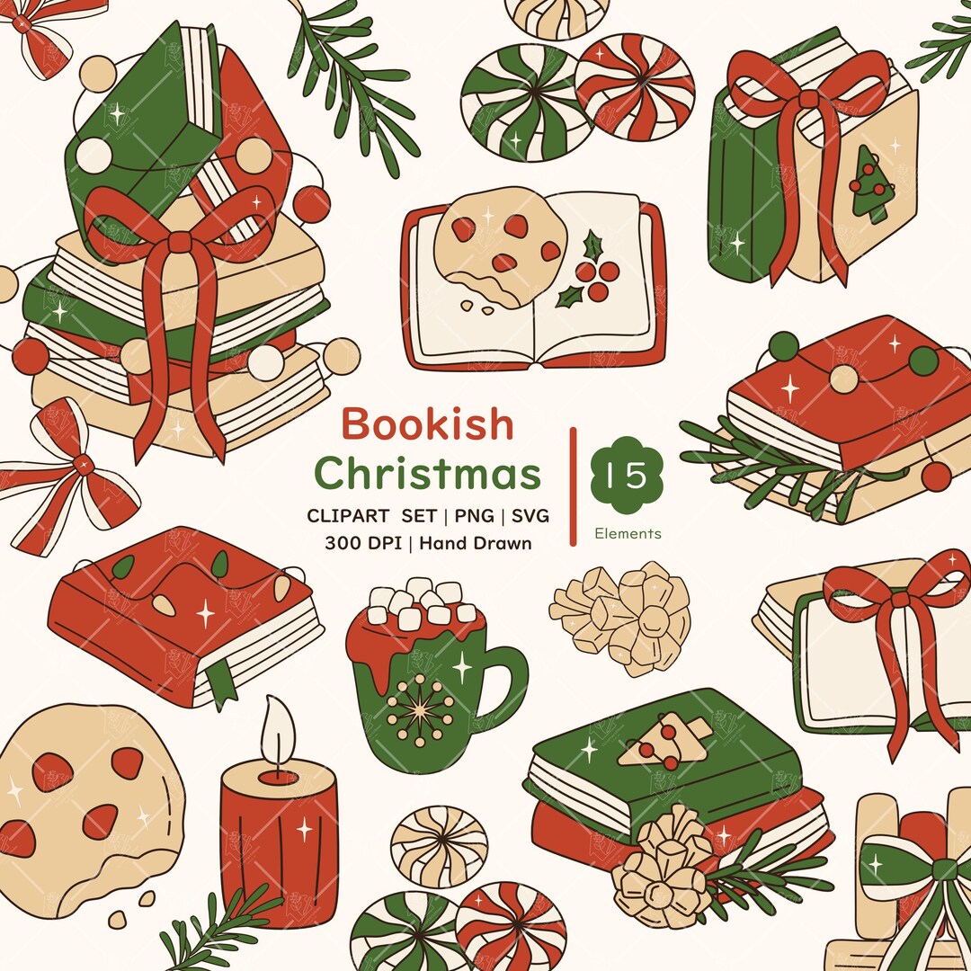 Christmas Book Clipart: Cozy Holiday Reading Library PNG SVG (digital ...