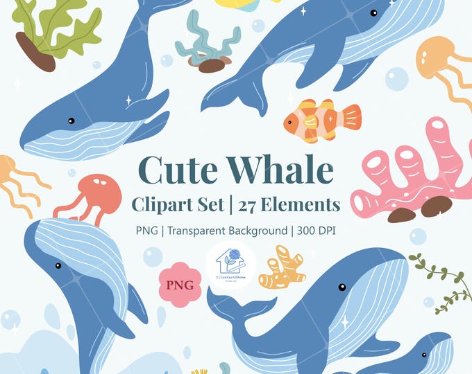 Whale Clipart Watercolor Whales PNG, Under the Sea PNG Cute Sea Animals ...