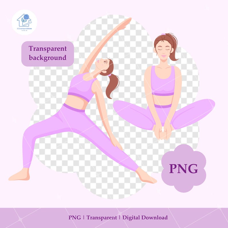 8 Yoga Poses Clipart Set PNG Files Woman Yoga Illustration for Planner ...