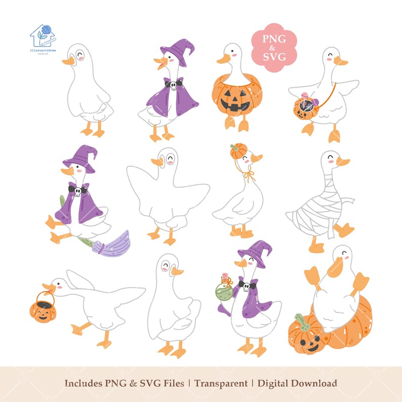Cute Goose Halloween Clipart Png Svg Hand Drawn Halloween Silly Goose ...