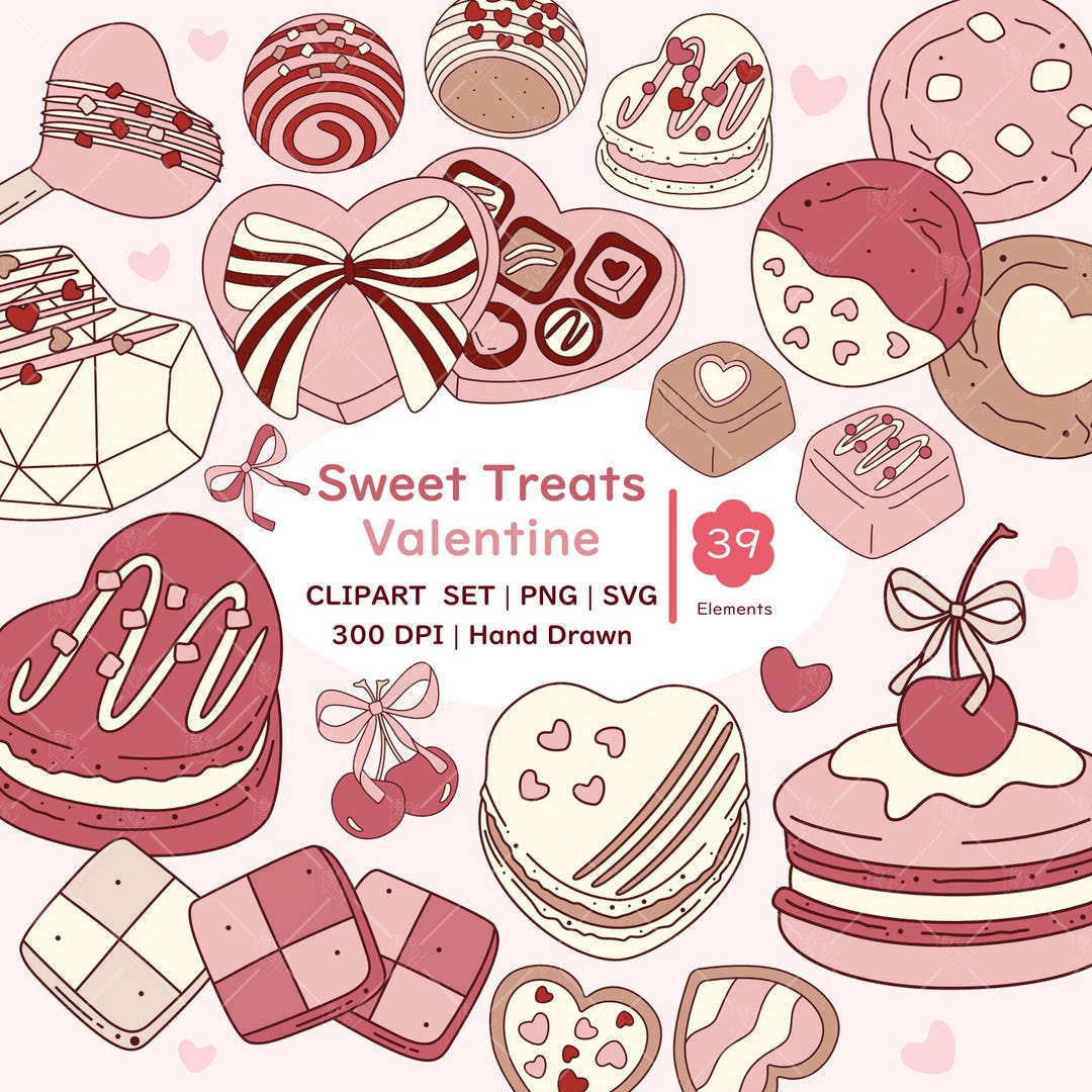Valentine Treats Clipart Set | Hand Drawn Dessert Graphics (PNG, SVG ...