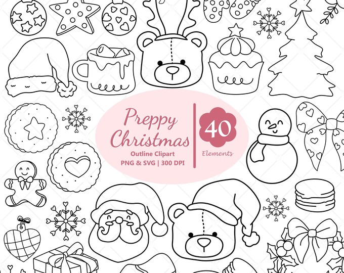 Black and White Christmas Clipart Bundle, Santa Clip Art, Christmas ...