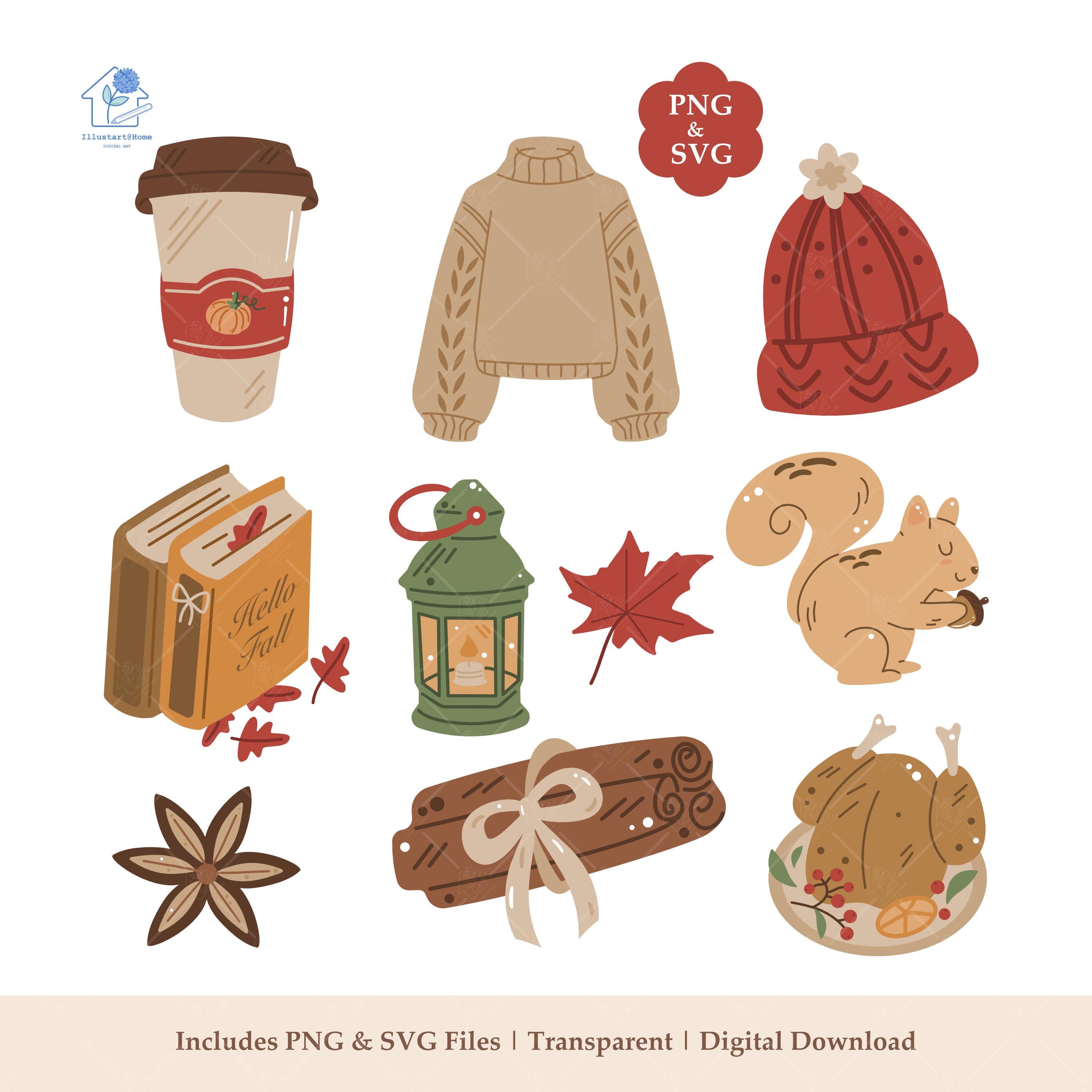 Thanksgiving Cozy Fall Clipart Set: Pumpkins, Apples, Leaves (PNG & SVG ...