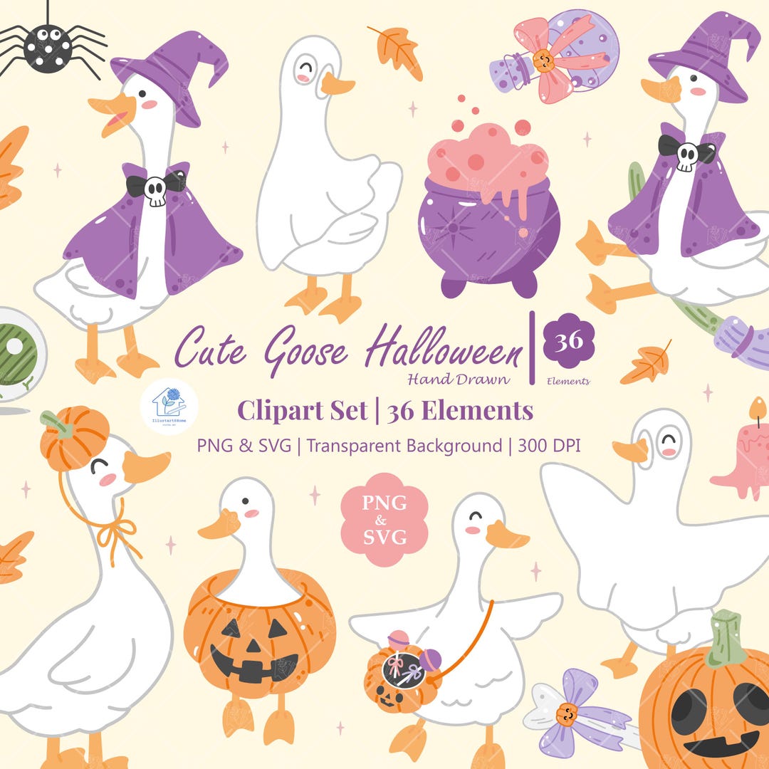 Cute Goose Halloween Clipart Png Svg Hand Drawn Halloween Silly Goose ...