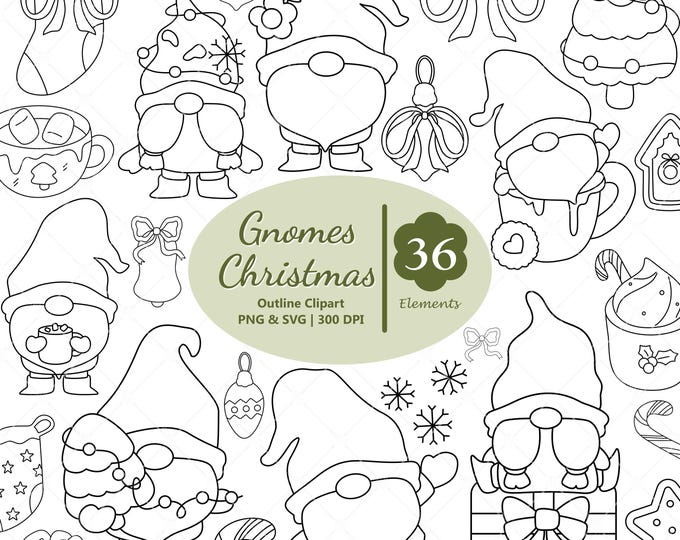 Christmas Gnome Doodle Clipart: Hand-drawn PNG Bundle (digital Download ...