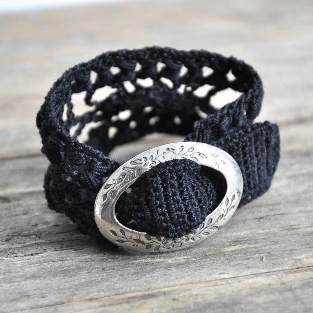 Lace Cuff With Vintage Buckle in Black MADE TO ORDER - Etsy