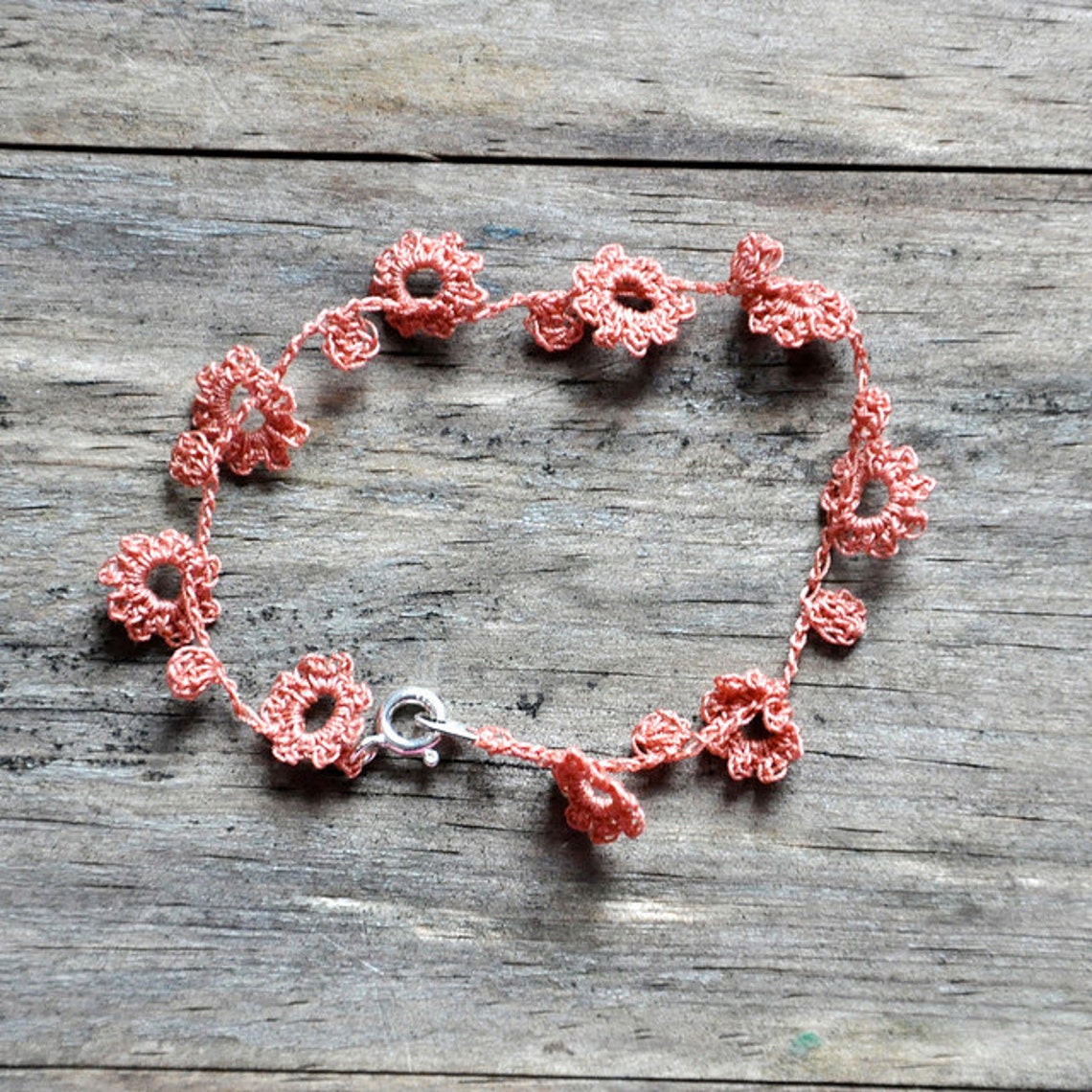 Delicate Crochet Flower Daisy Chain Bracelet Sterling Silver Fastening ...