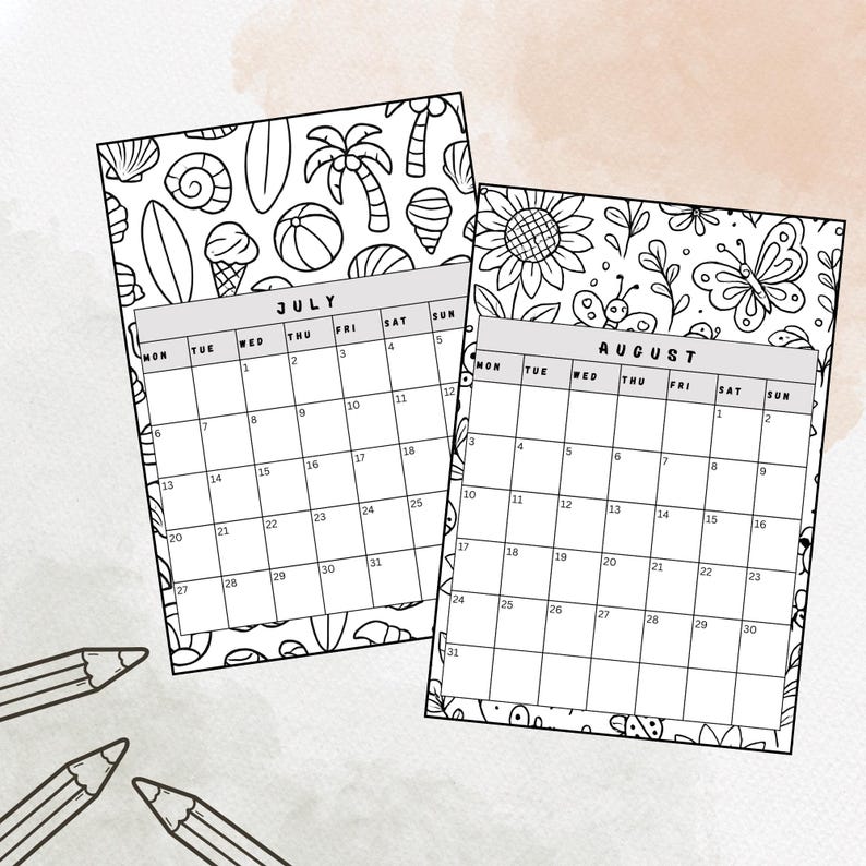 2026 Coloring Calendar: Cartoon Pattern 12-month Planner (digital ...