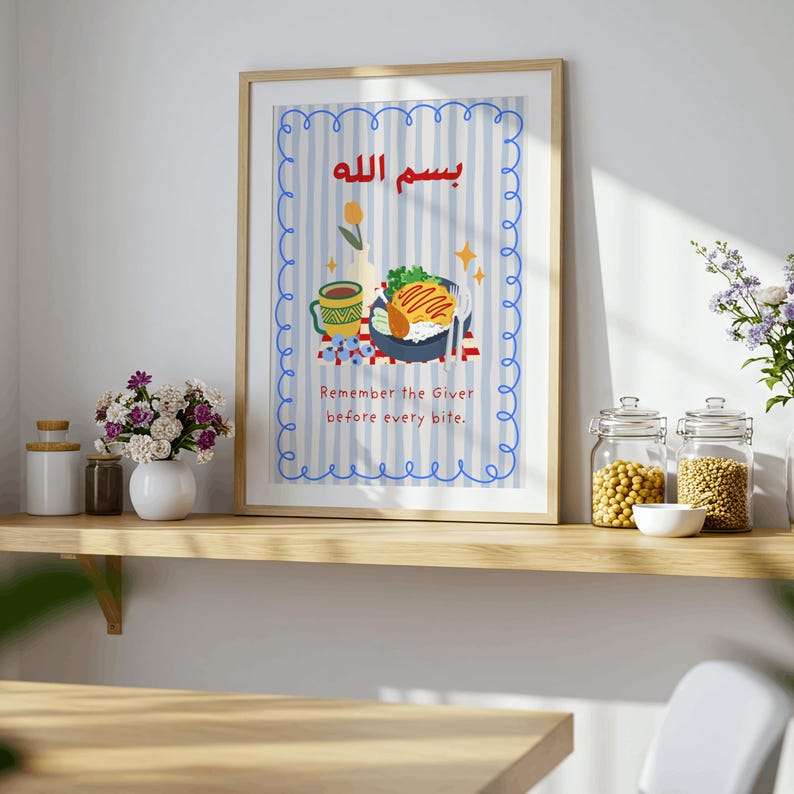 Bismillah Eating Dua Wall Art - Islamic Dining Room Print - Modern ...