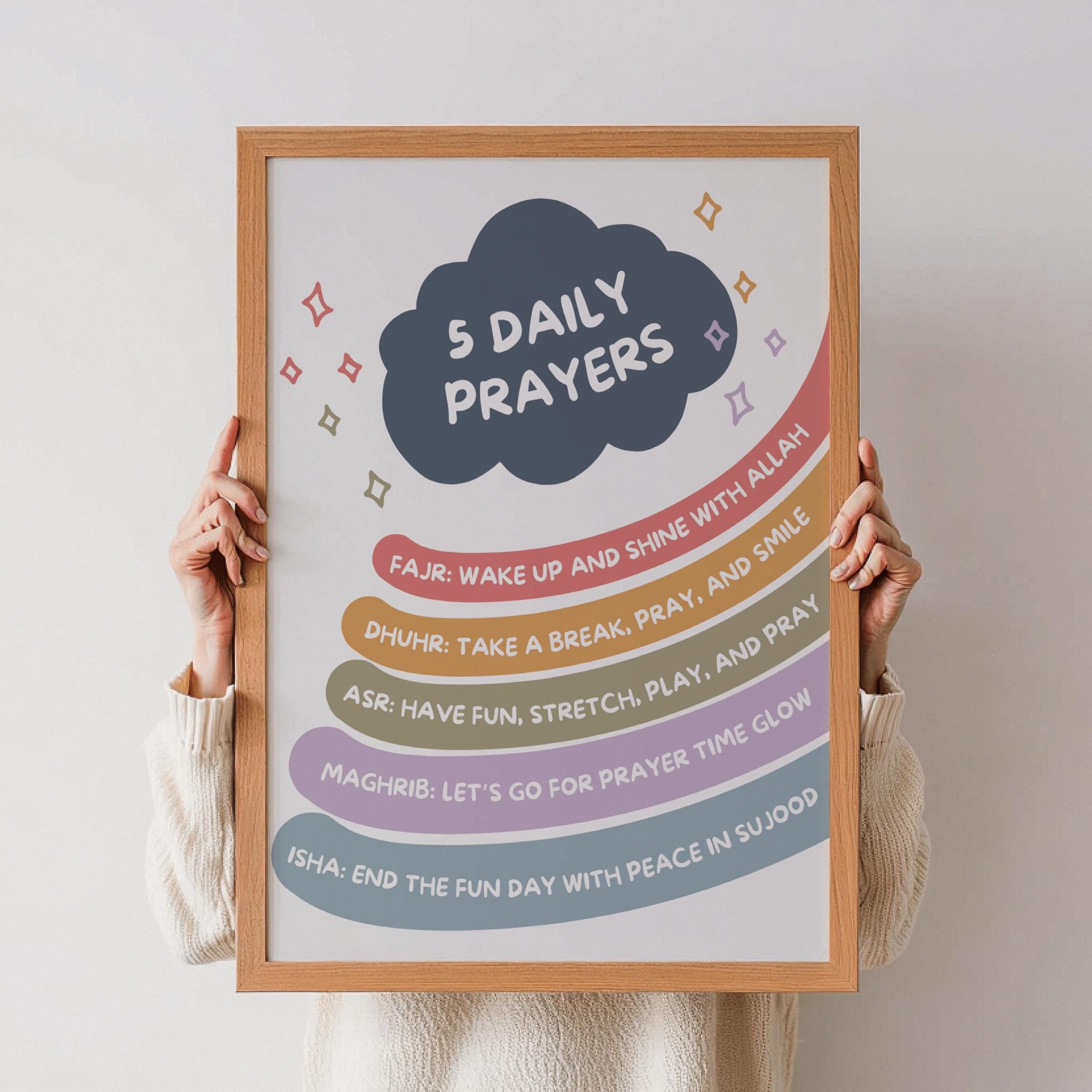5 Daily Prayers Poster, Islamic Nursery Wall Art, Muslim Boho Pastel ...