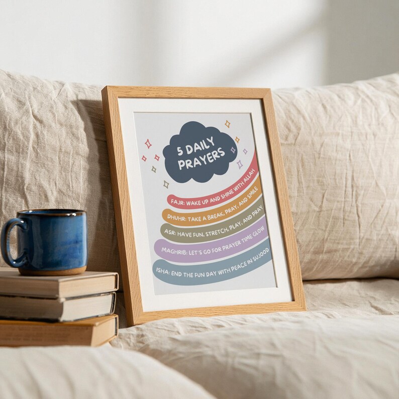 5 Daily Prayers Poster, Islamic Nursery Wall Art, Muslim Boho Pastel ...