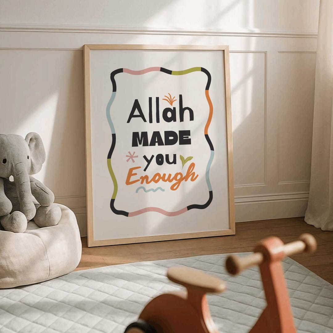 Allah Made You Enough Wall Art, Islamic Pastel Boho Minimalist Nursery ...