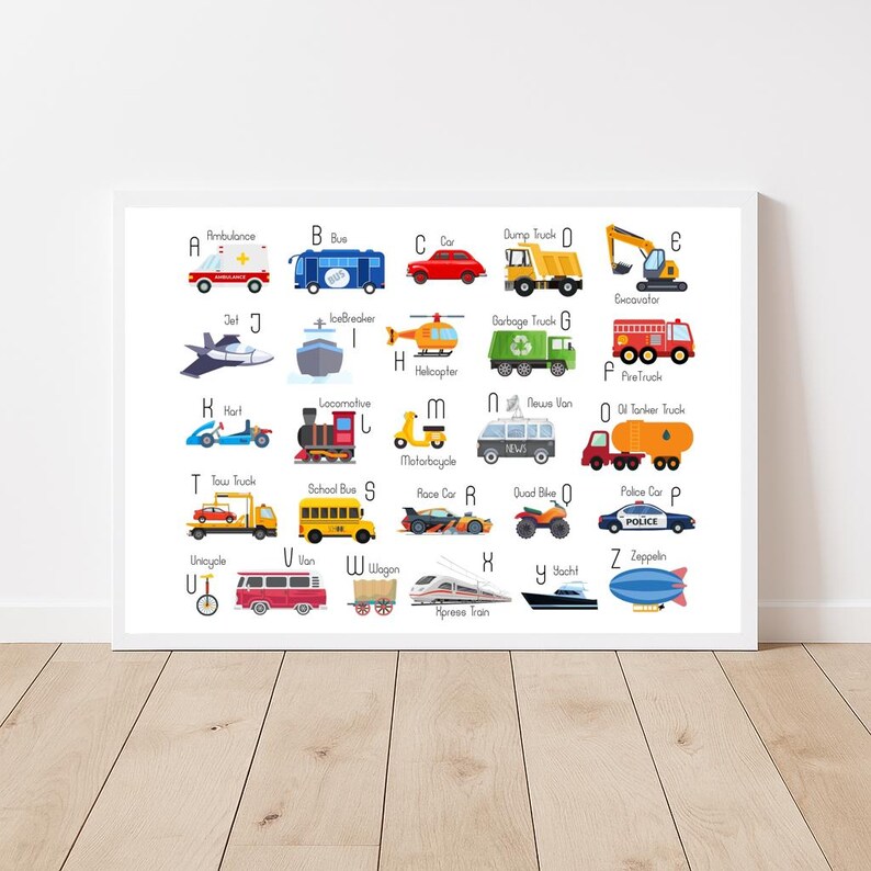 Transport Alphabet Wall Art – Vehicle ABC Poster for Kids Room, Boys ...